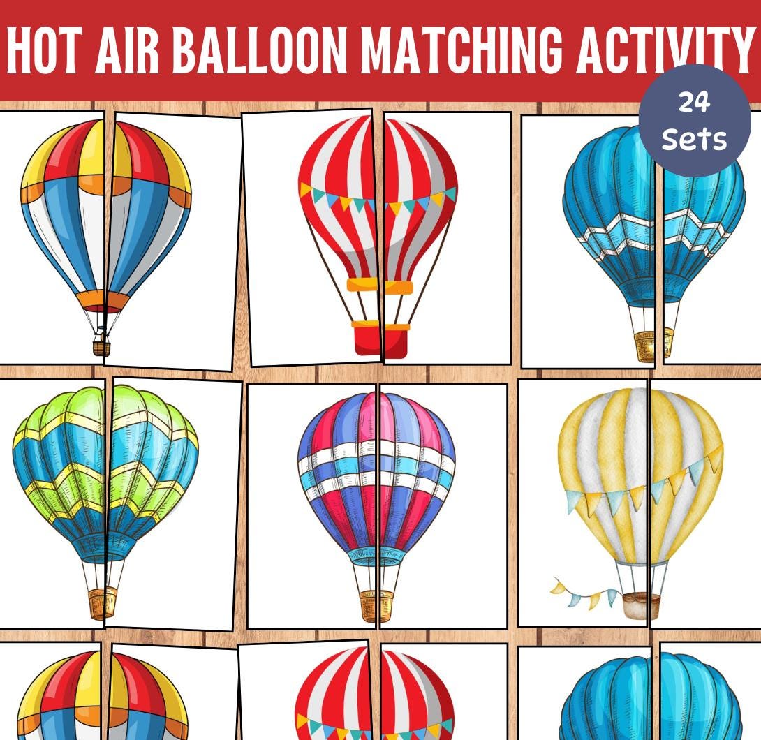Hot Air Balloon Matching Game: Printable Montessori Flashcards (PDF ...