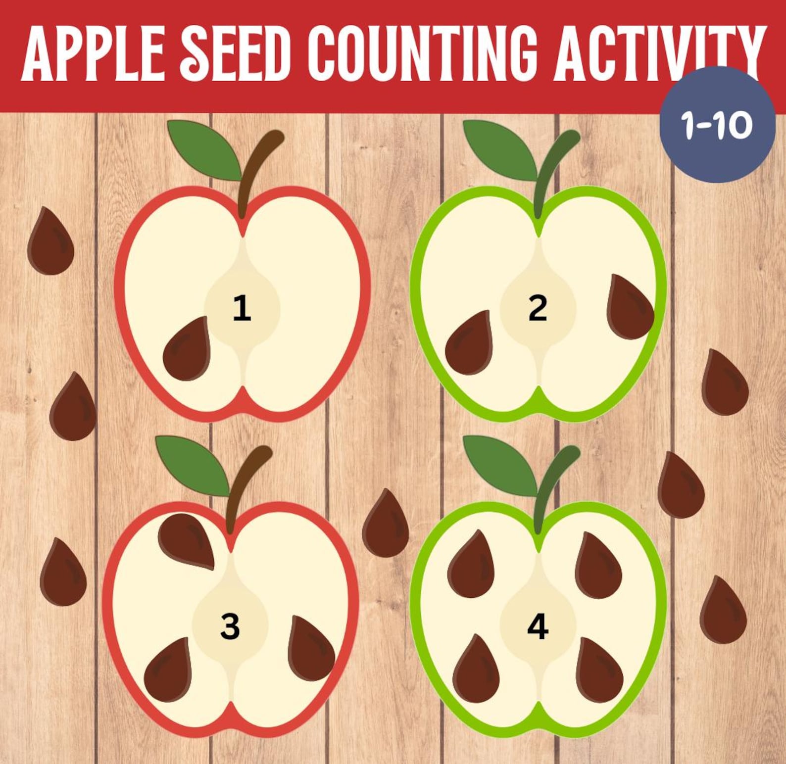 Apple Seeds Counting Game: Montessori Numbers Learning (printable PDF ...