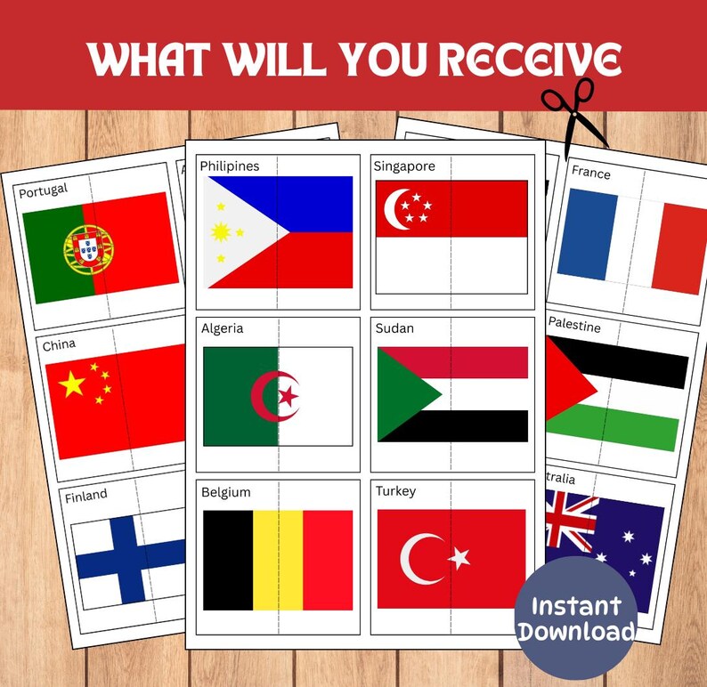 National Flags Matching Game: Montessori Geography Printable (PDF & JPG ...