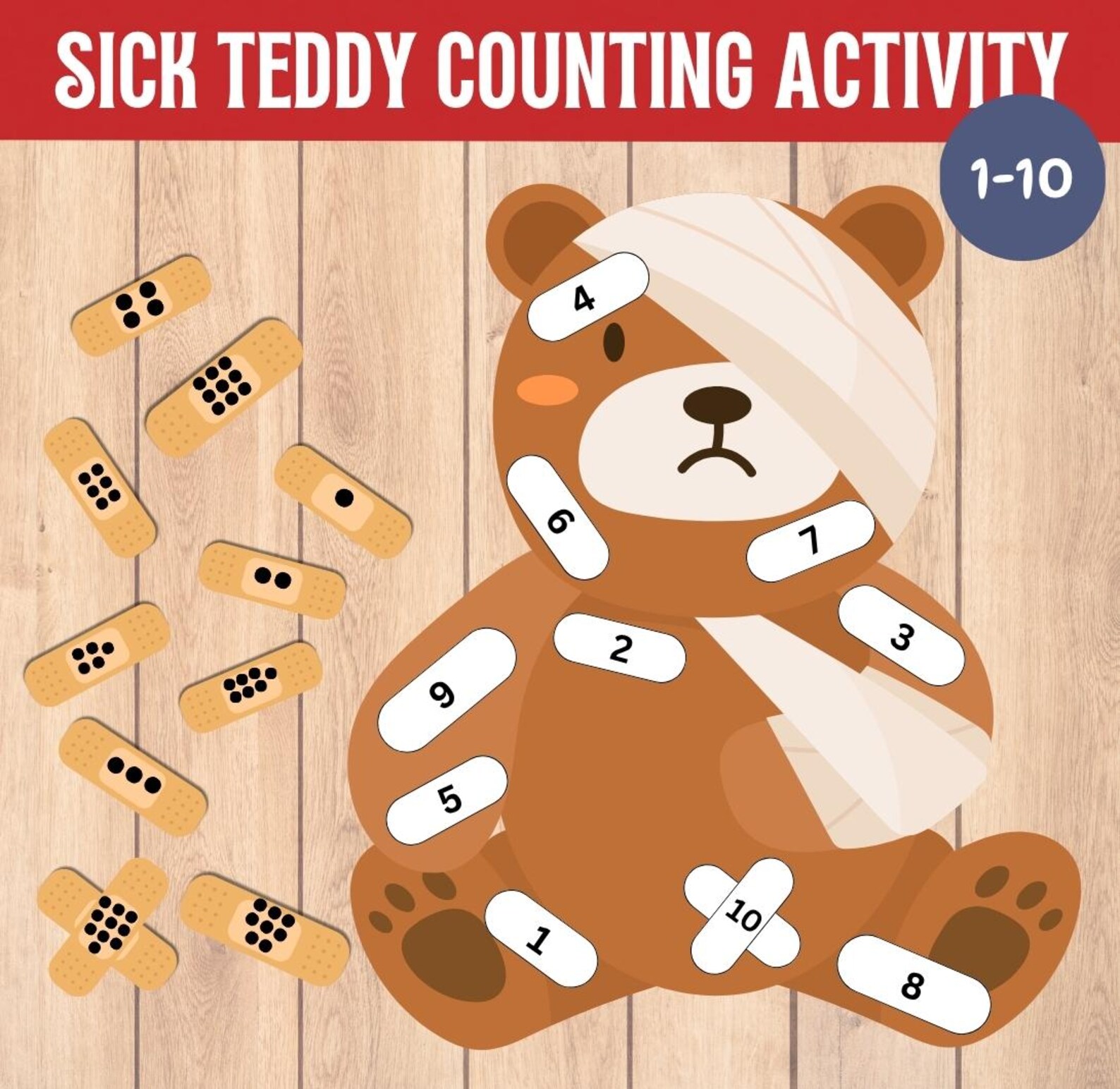 Sick Teddy Counting Game: Numbers 1-10, Preschool Printable (PDF & JPG ...