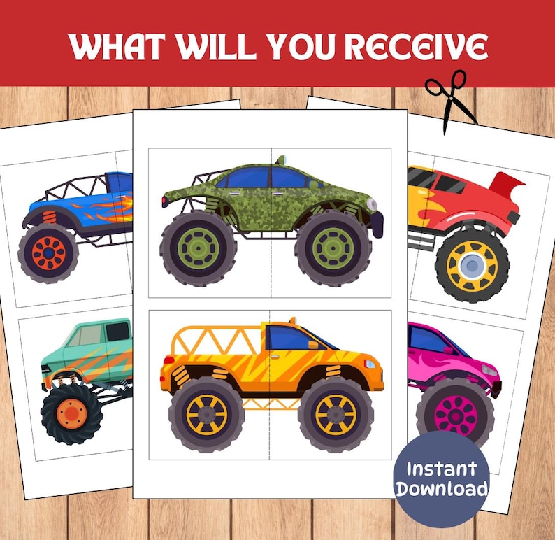 Monster Trucks Matching Game – Printable PDF & JPG | Montessori ...