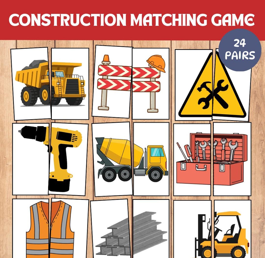 Construction Matching Game, Vehicle Symmetry Puzzle, Toddler Activity ...