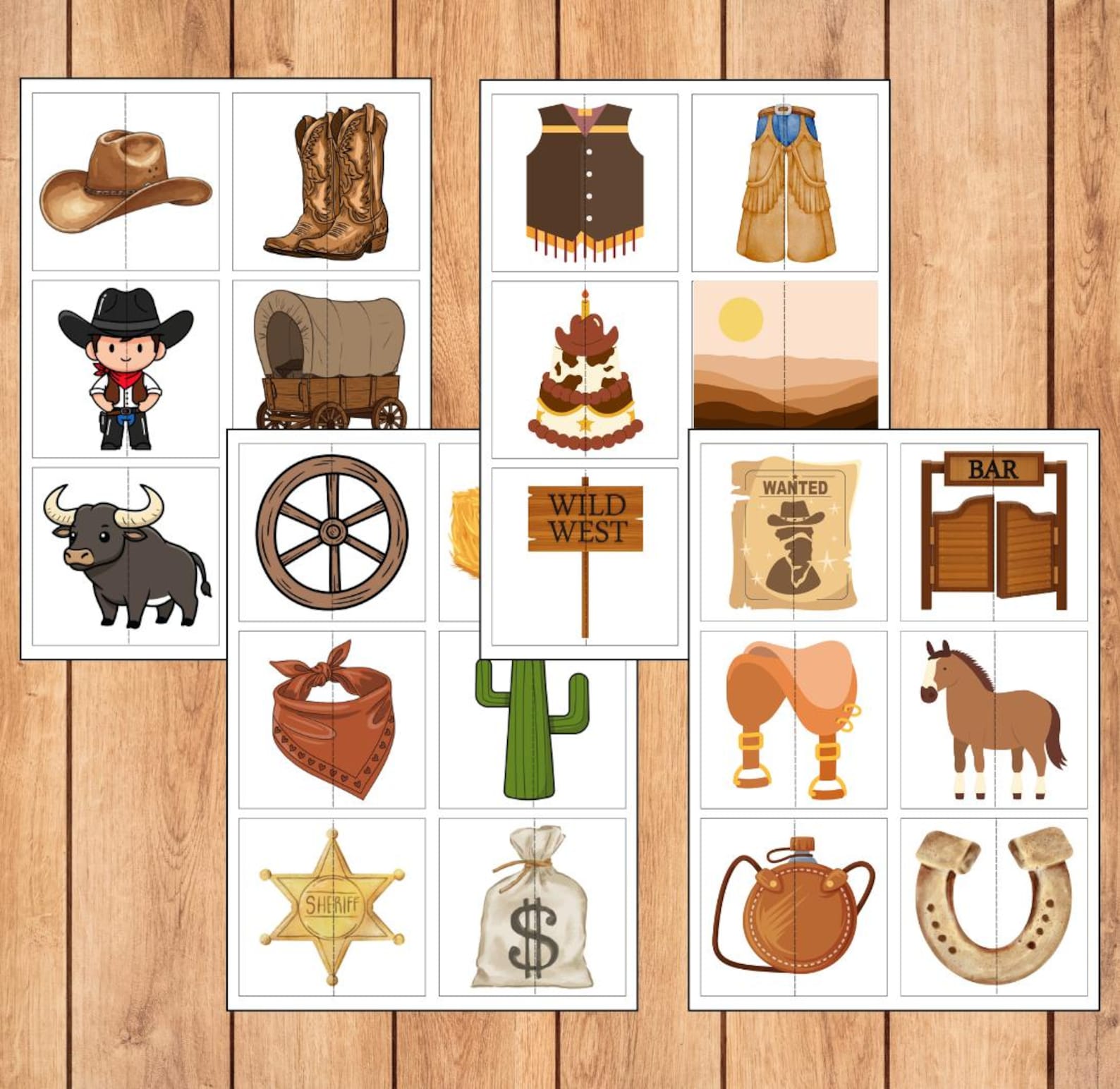 Cowboy Matching Game – Wild West Symmetry Puzzle Printable Activity for ...