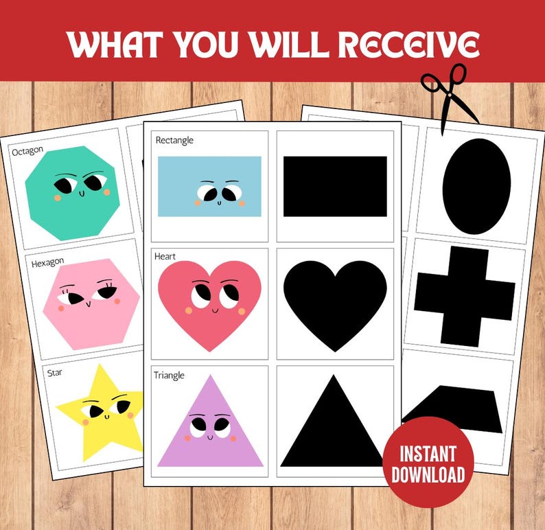 Shapes Shadow Matching Game: Montessori Flashcards (PDF & JPG Digital ...