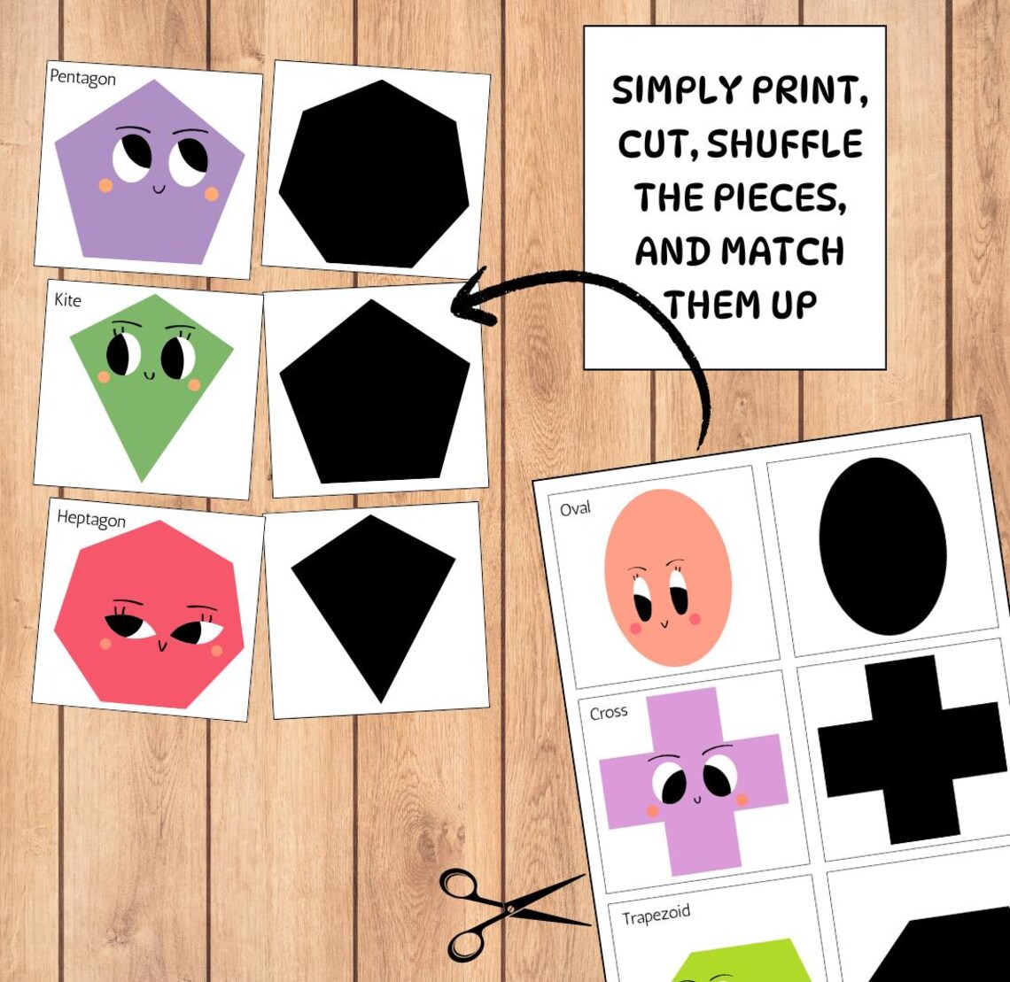 Shapes Shadow Matching Game: Montessori Flashcards (PDF & JPG Digital ...