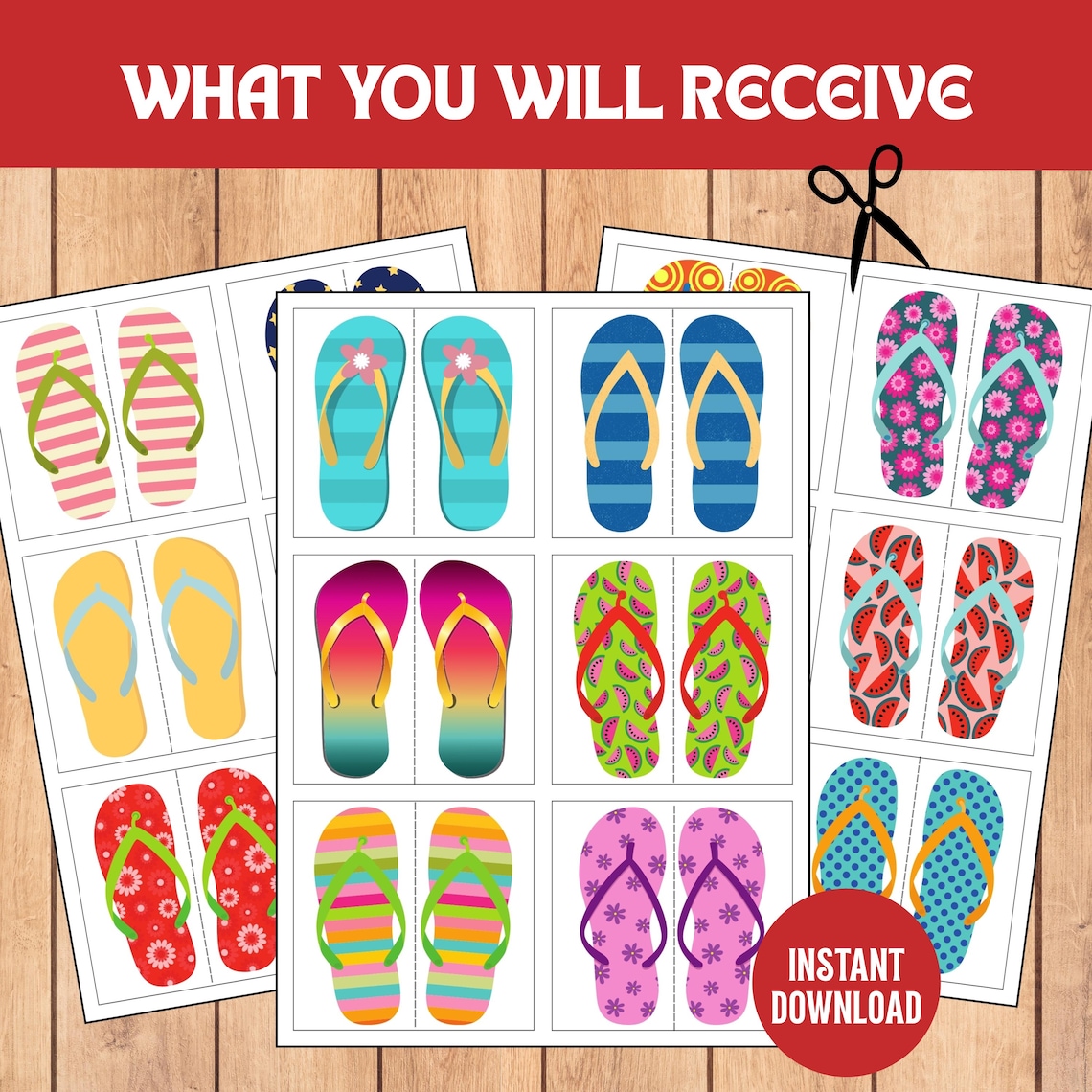 Flip-flops Matching Game: Summer Symmetry Puzzle, Montessori Flashcards ...