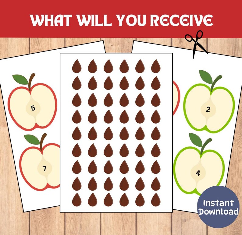 Apple Seeds Counting Game: Montessori Numbers Learning (printable PDF ...