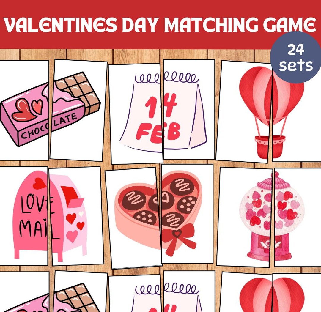 Valentine's Day Matching Game, Toddler Symmetry Puzzle (PDF & JPG) - Etsy