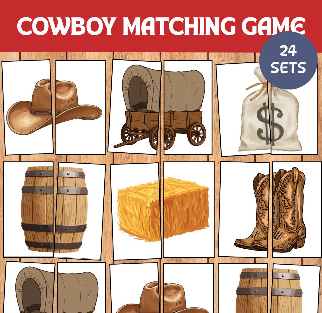 Cowboy Matching Game – Wild West Symmetry Puzzle Printable Activity for ...