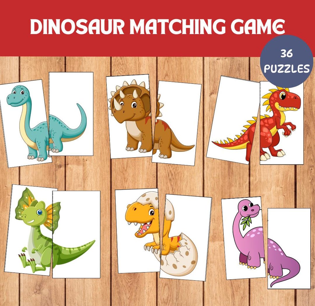 Dinosaur Matching Game: Printable Montessori Symmetry Puzzle (PDF ...