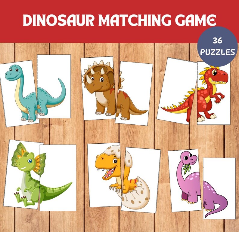 Dinosaur Matching Game: Printable Montessori Symmetry Puzzle (PDF ...