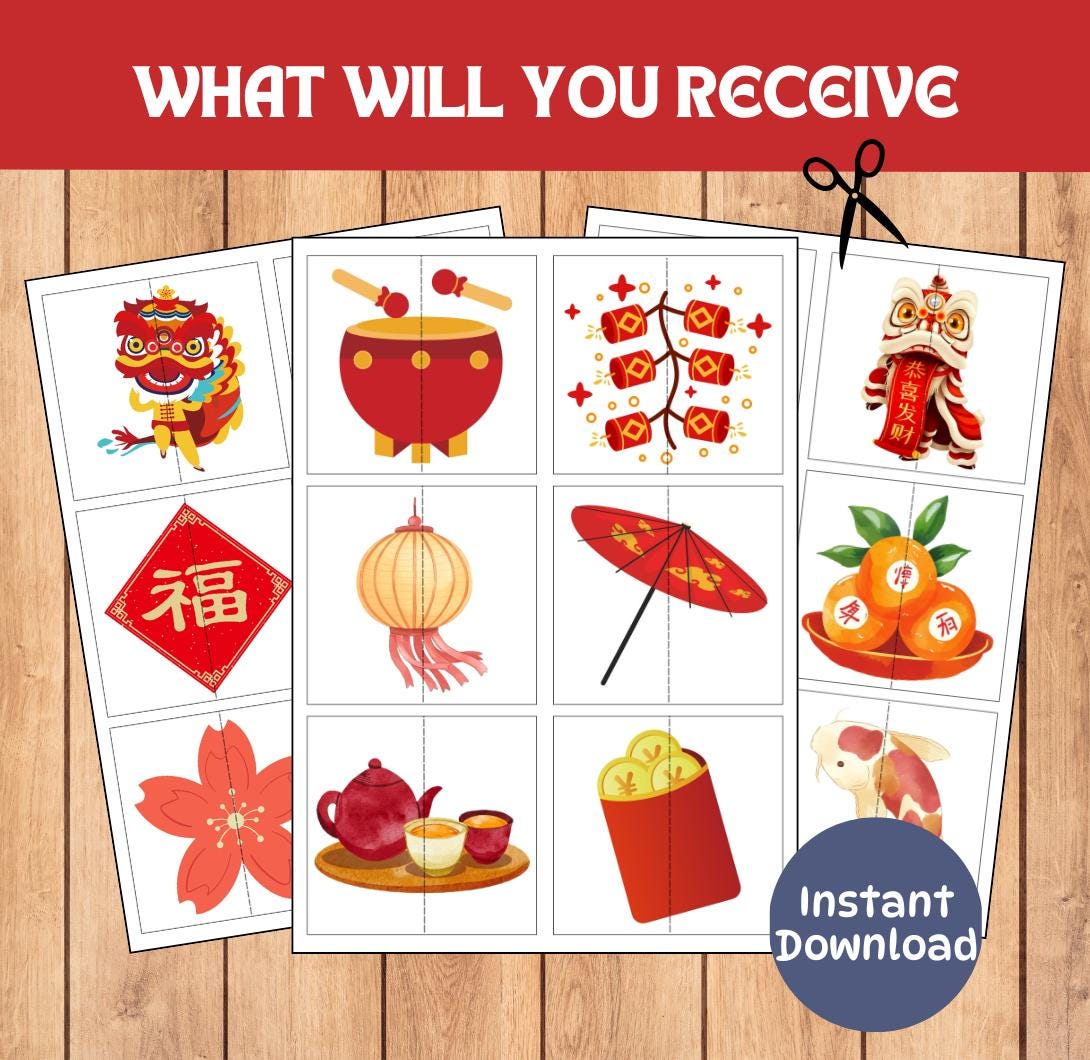 Chinese New Year Matching Game, Montessori Puzzle (PDF & JPG) - Etsy