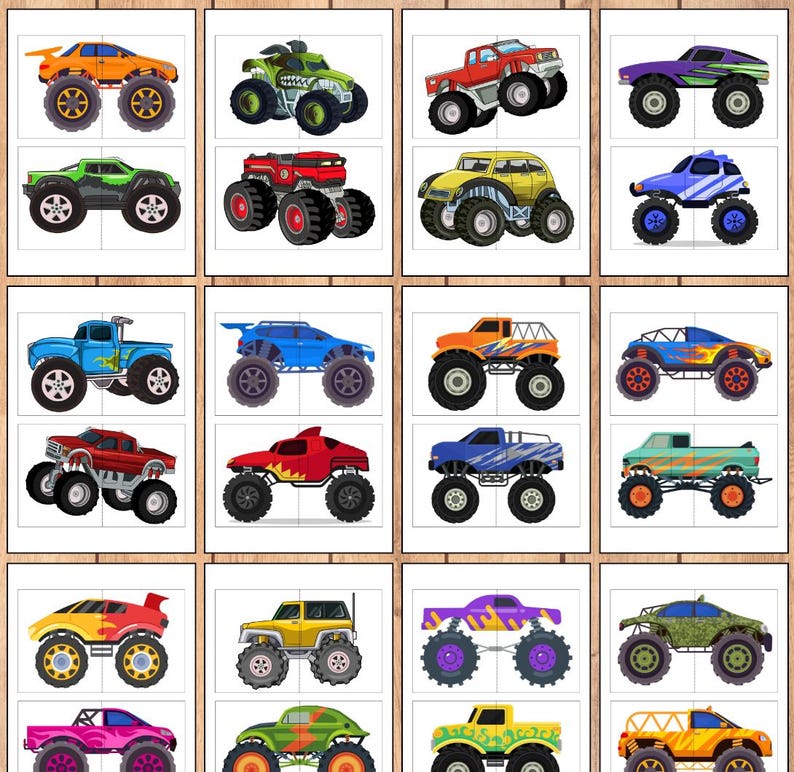 Monster Trucks Matching Game – Printable PDF & JPG | Montessori ...
