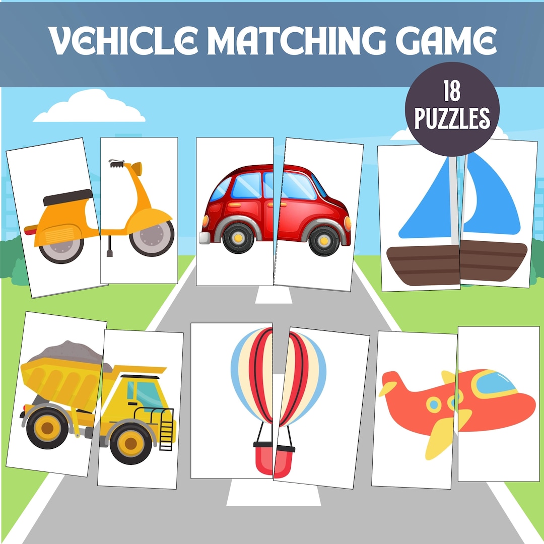 Vehicle Matching Game, Vehicle Puzzle Game, Kids Learning Game, Toddler ...