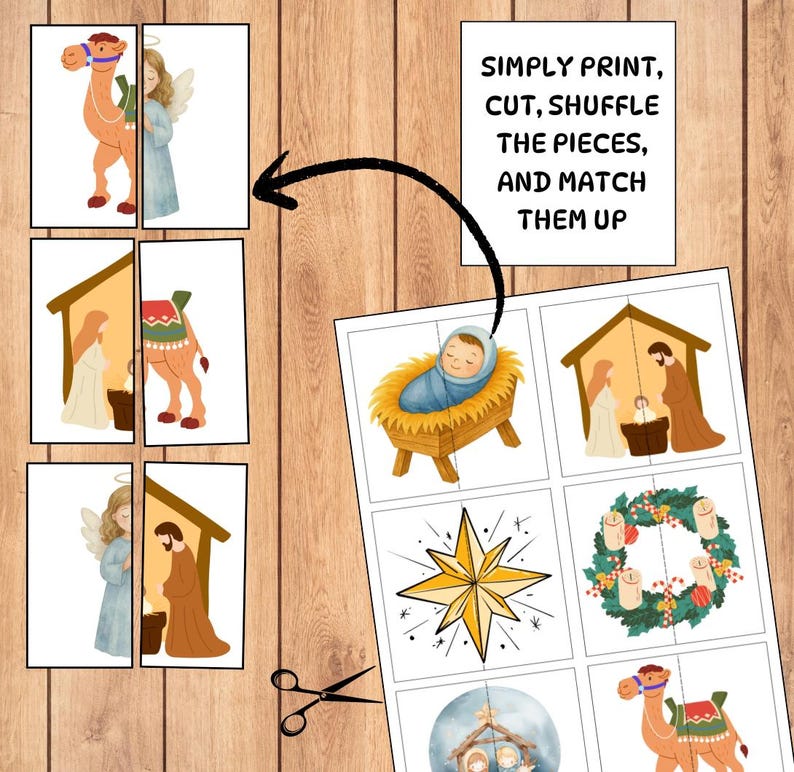 Nativity Matching Game, Christmas Symmetry Puzzle (PDF + JPG) - Etsy