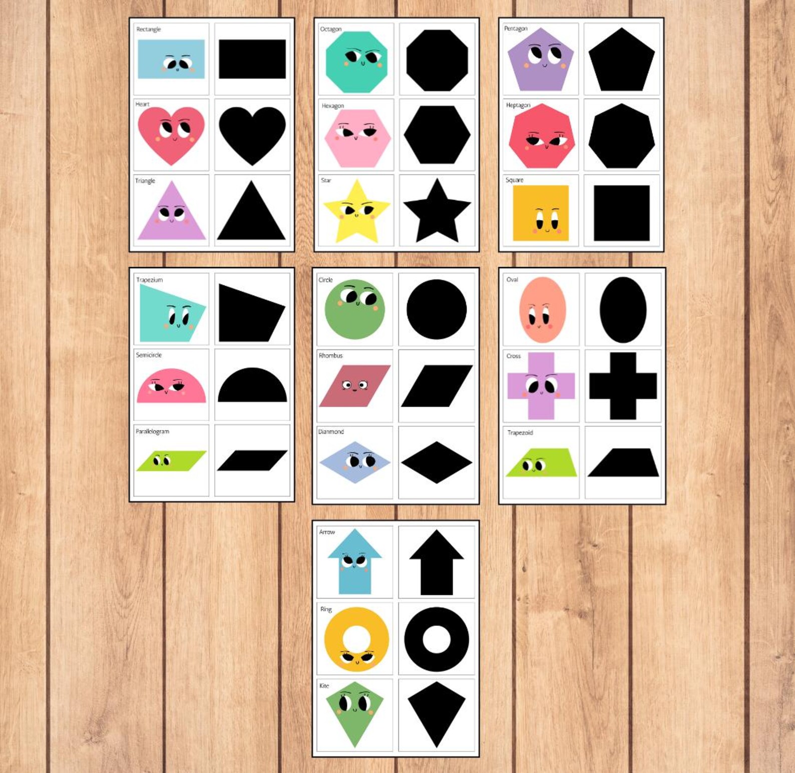 Shapes Shadow Matching Game: Montessori Flashcards (PDF & JPG Digital ...