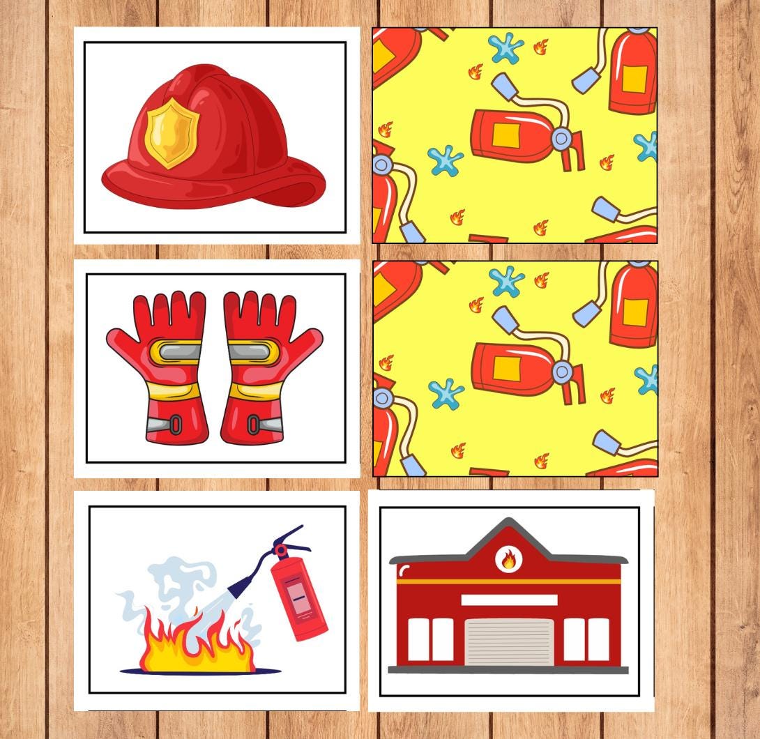 Firefighter Memory Game, Montessori Matching Cards (PDF & JPG ...