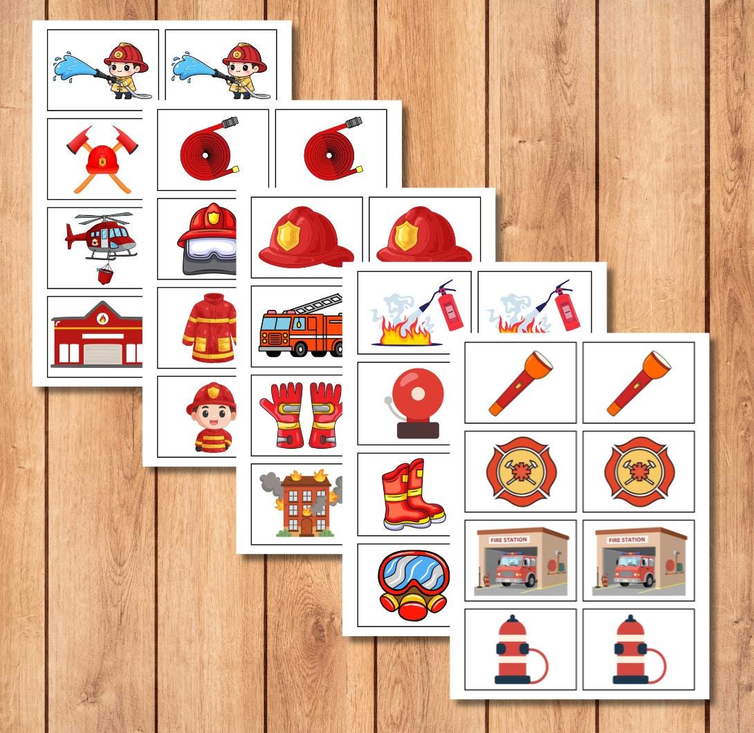 Firefighter Memory Game, Montessori Matching Cards (PDF & JPG ...
