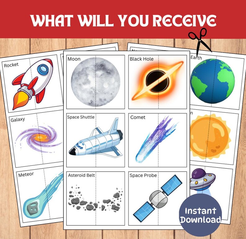 Space Matching Game: Solar System Montessori Flashcards (PDF & JPG) - Etsy