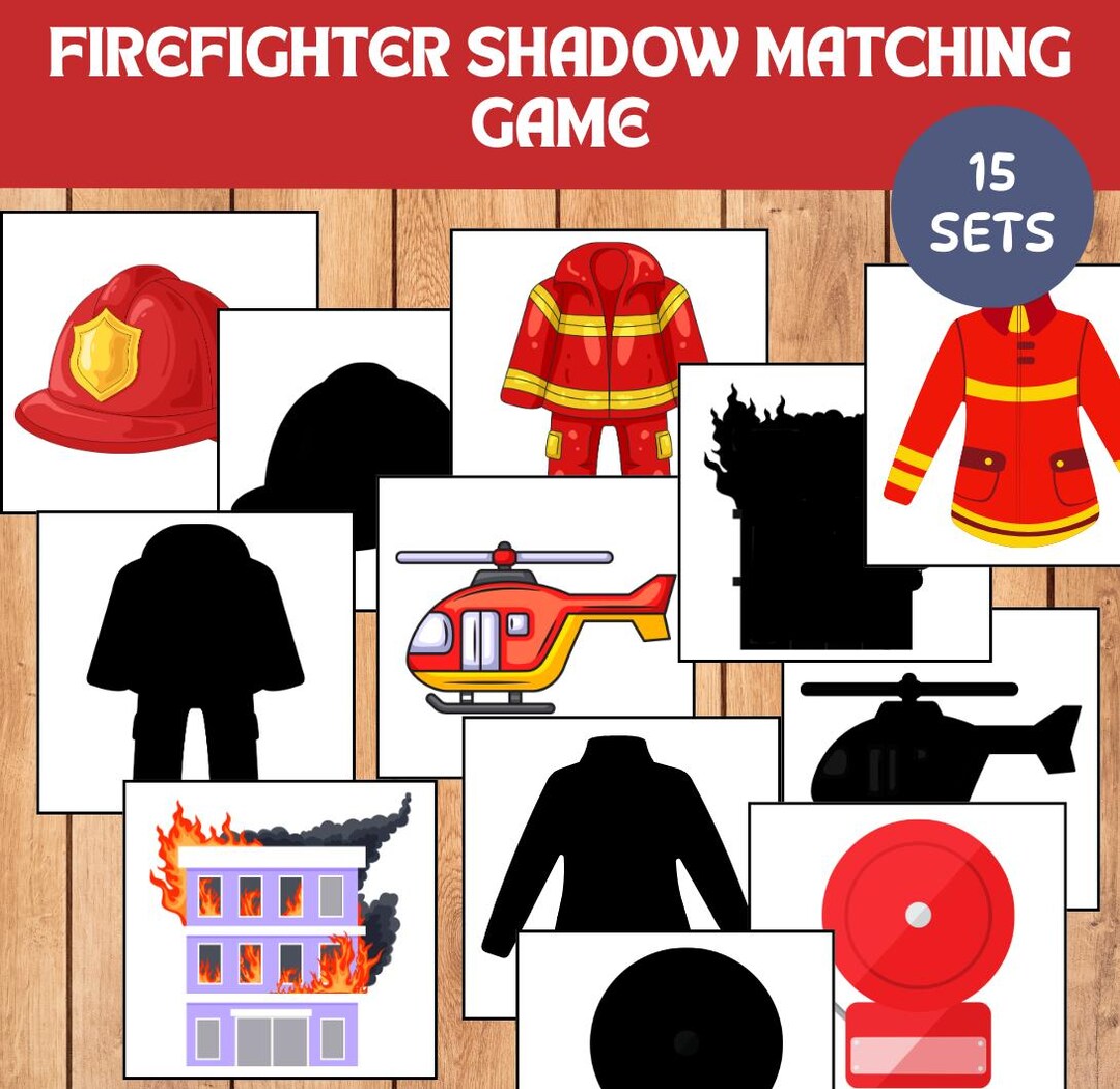 Firefighter Shadow Matching Game, Toddler Activity, Montessori Learning ...