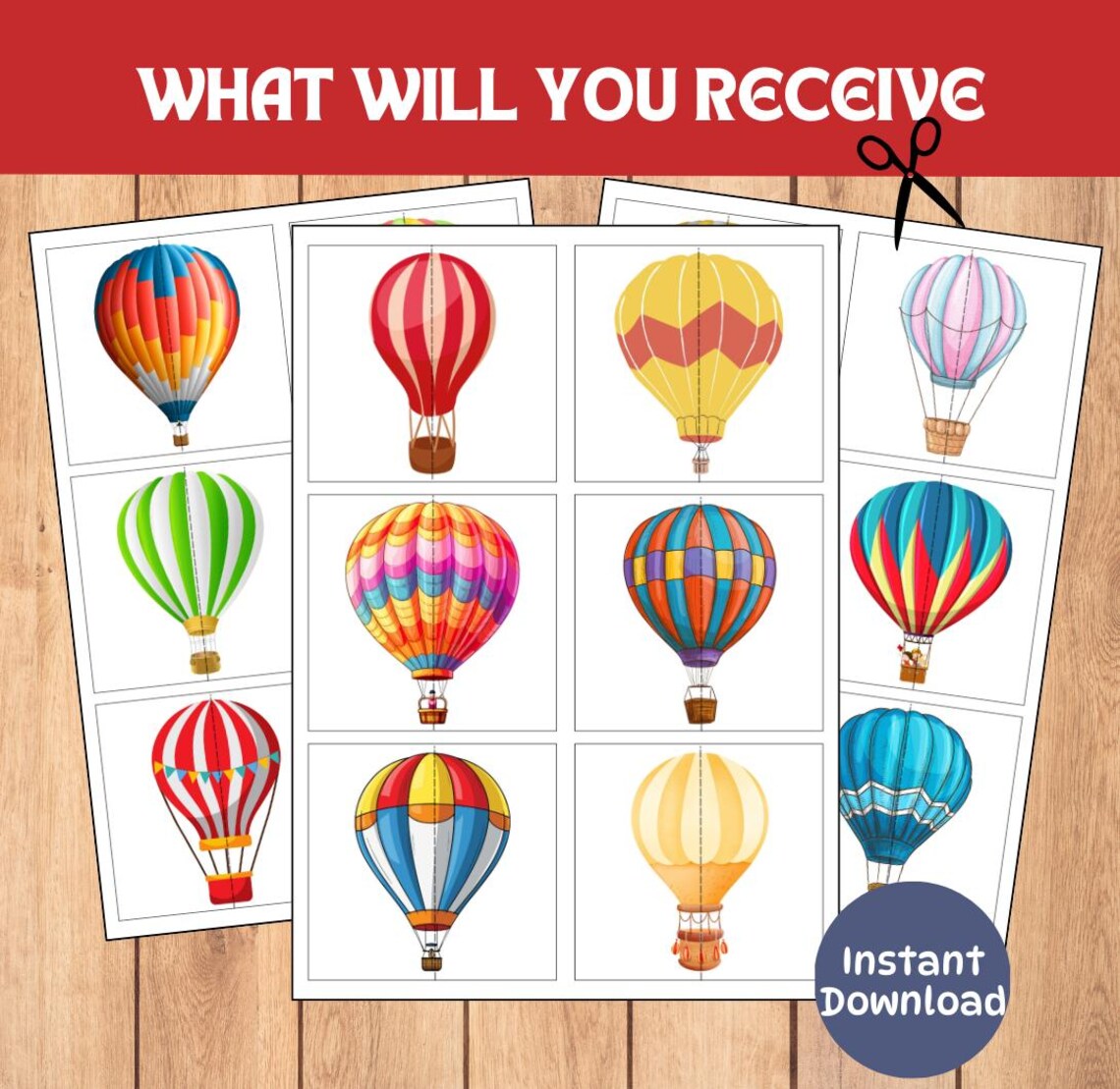 Hot Air Balloon Matching Game: Printable Montessori Flashcards (PDF ...