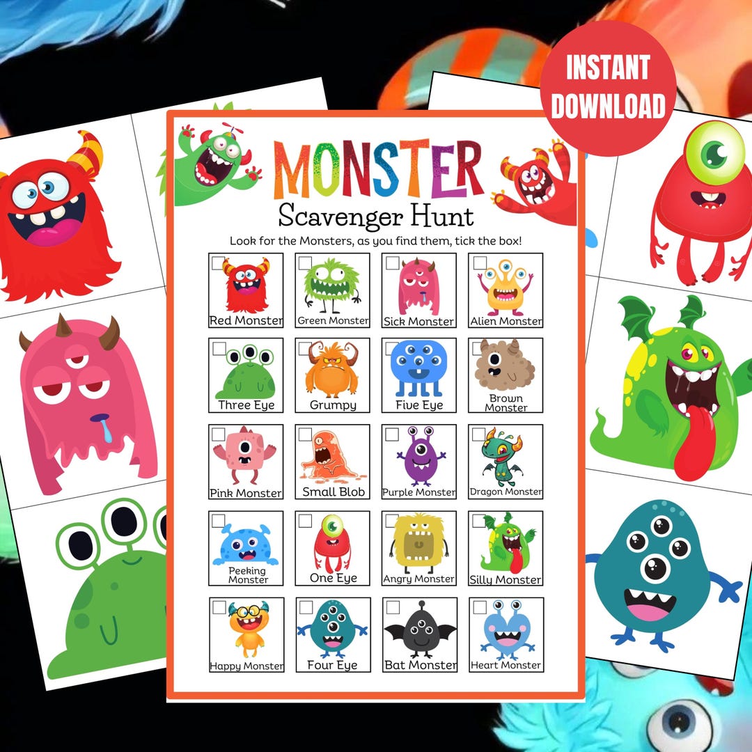 Monster Scavenger Hunt: Kids Birthday Party Game (PDF Download - Etsy
