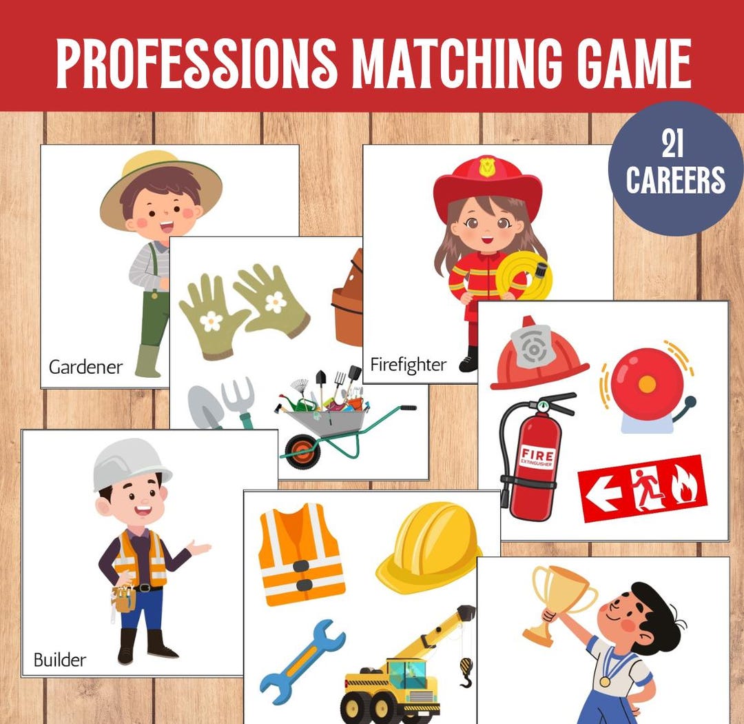 Professions Matching Game: Montessori Career Flashcards (printable PDF ...