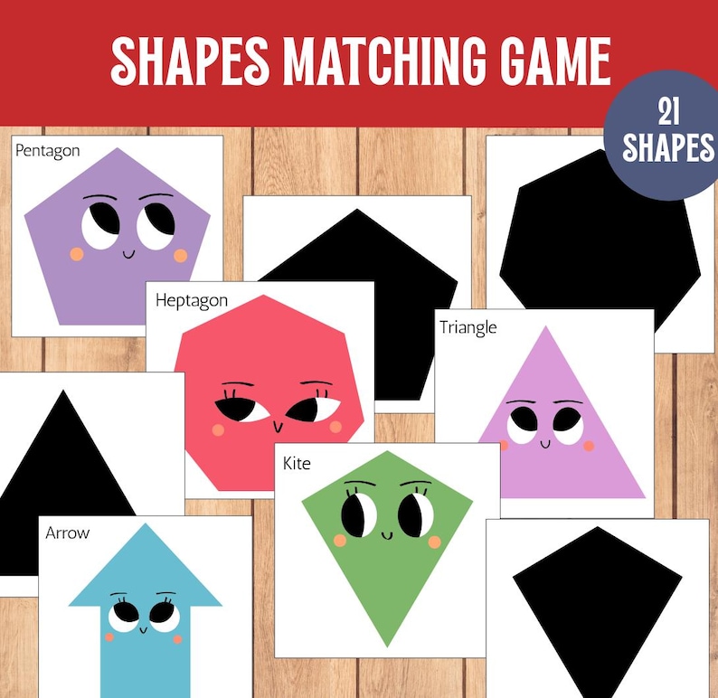 Shapes Shadow Matching Game: Montessori Flashcards (PDF & JPG Digital ...