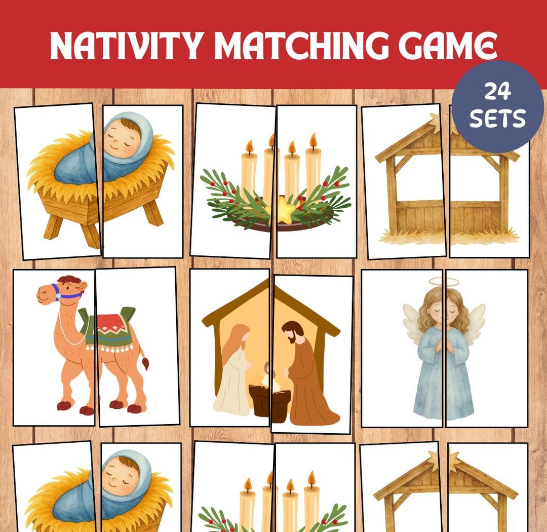 Nativity Matching Game, Christmas Symmetry Puzzle (PDF + JPG) - Etsy
