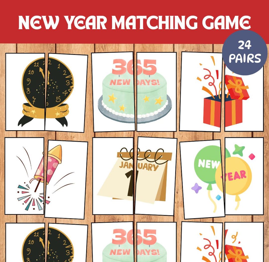 New Year Matching Game, Holiday Family Indoor Activities, Montessori ...