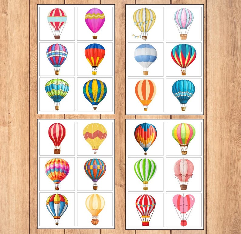 Hot Air Balloon Matching Game: Printable Montessori Flashcards (PDF ...