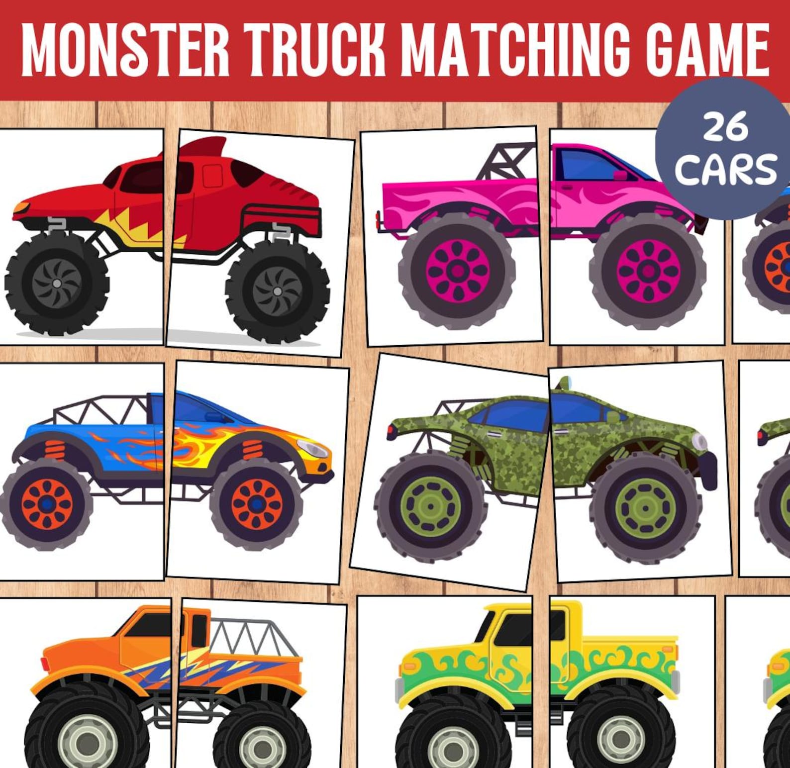 Monster Trucks Matching Game – Printable PDF & JPG | Montessori ...