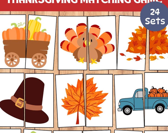 Thanksgiving Matching Game: Montessori Toddler Activity (printable PDF ...