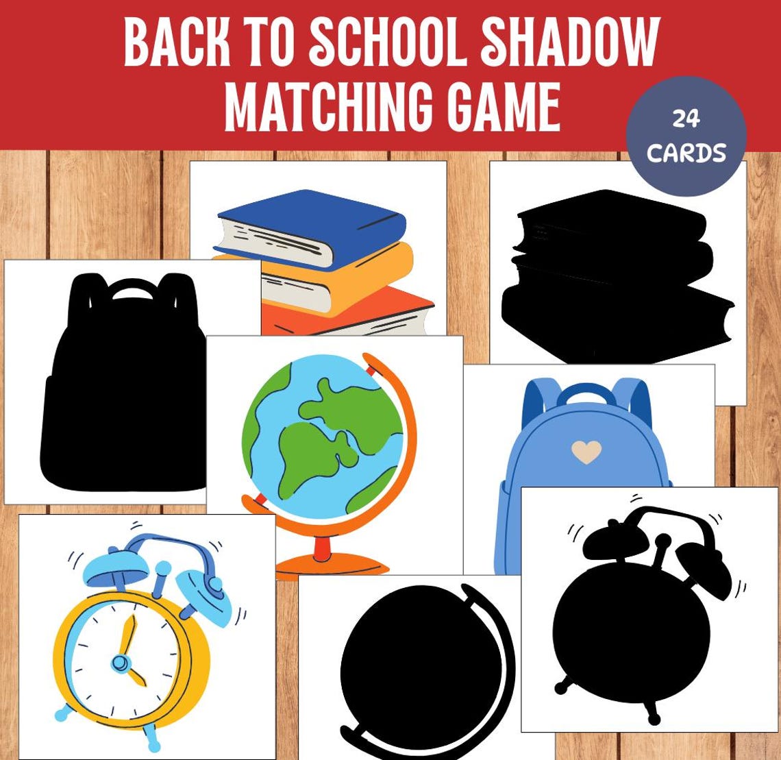 Back to School Shadow Matching Game: Montessori Flashcards (PDF & JPG ...