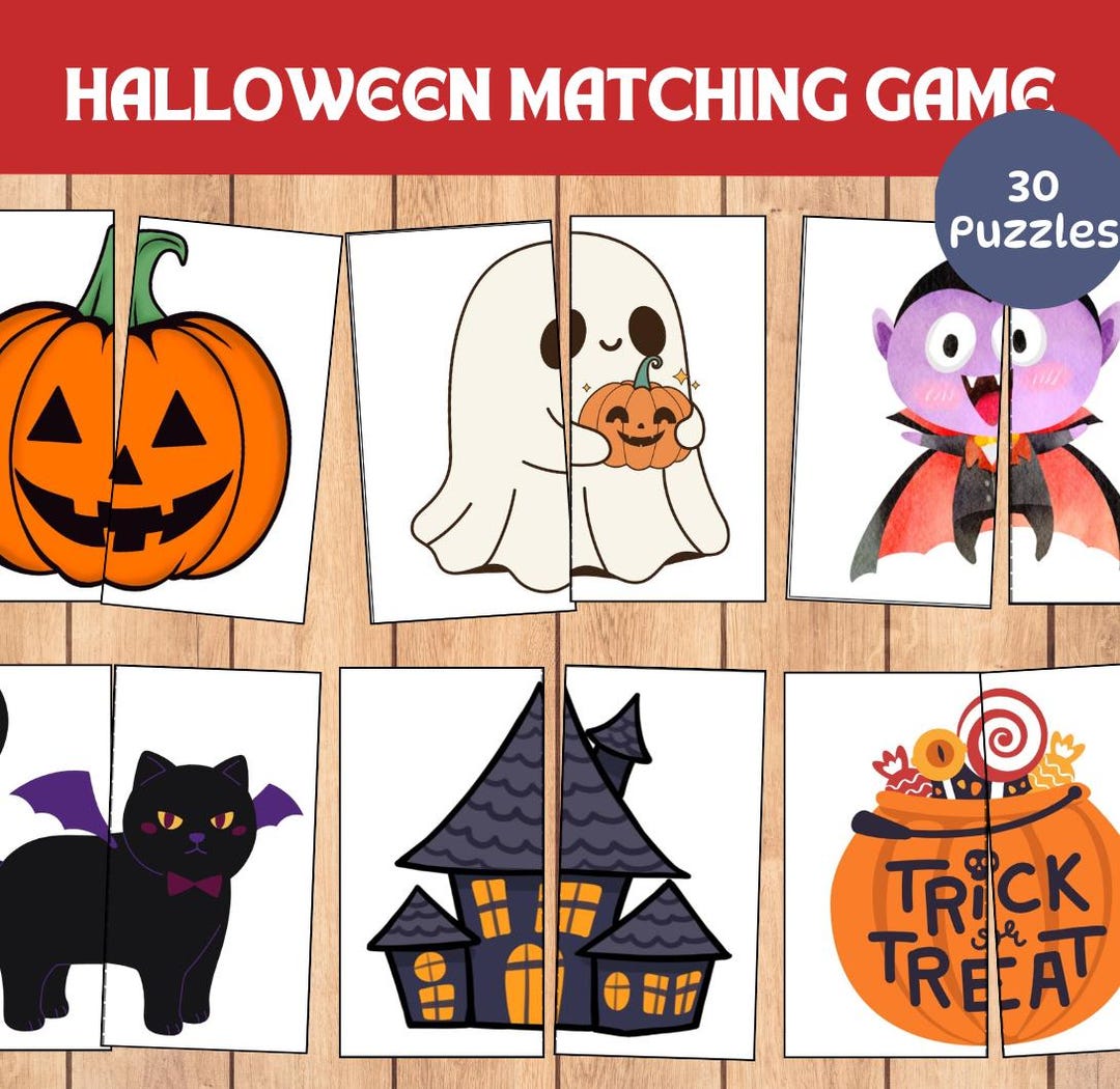 Halloween Matching Game: Montessori Flashcards, Symmetry Puzzle (PDF ...