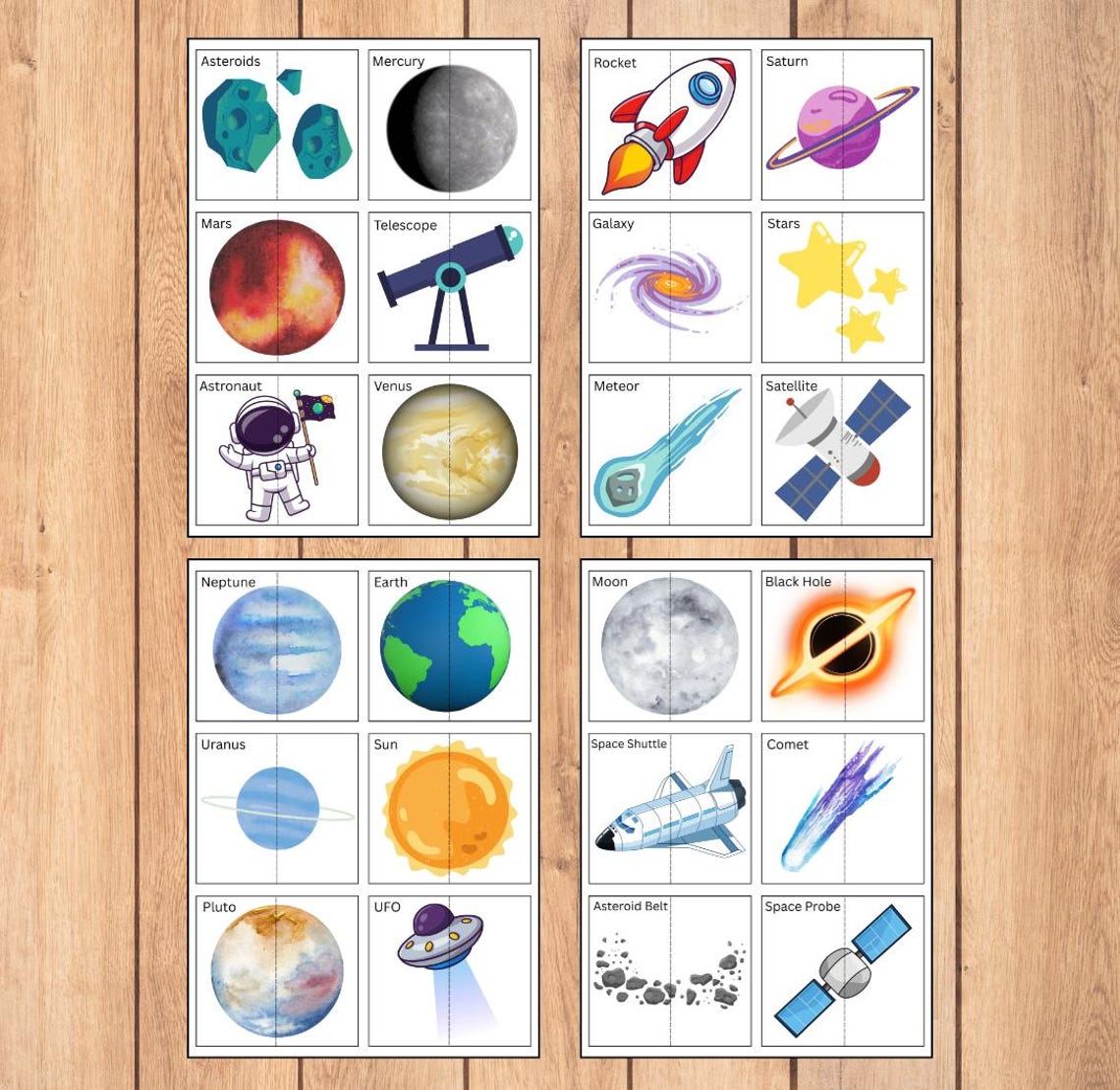 Space Matching Game: Solar System Montessori Flashcards (PDF & JPG) - Etsy