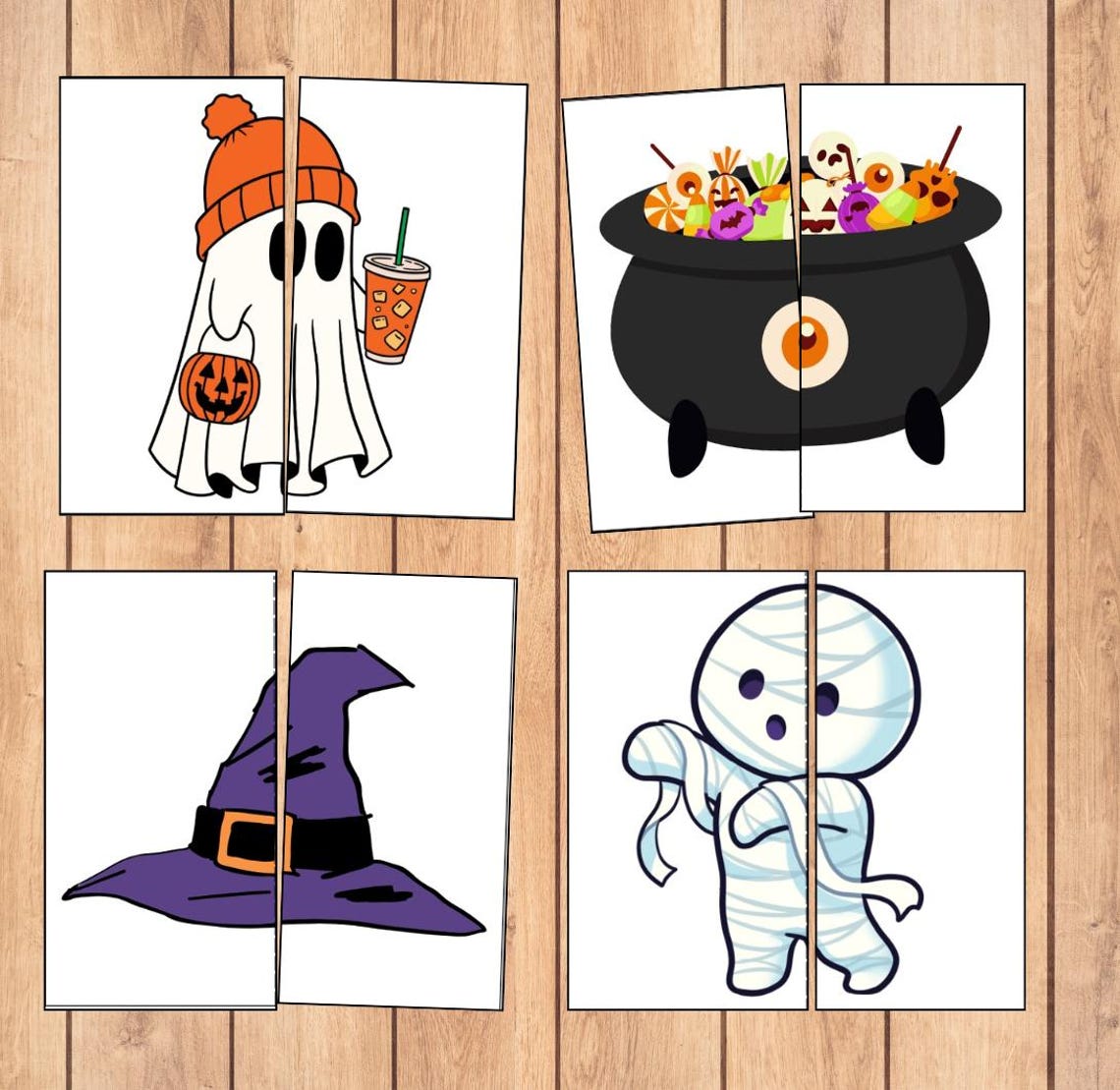 Halloween Matching Game: Montessori Flashcards, Symmetry Puzzle (PDF ...