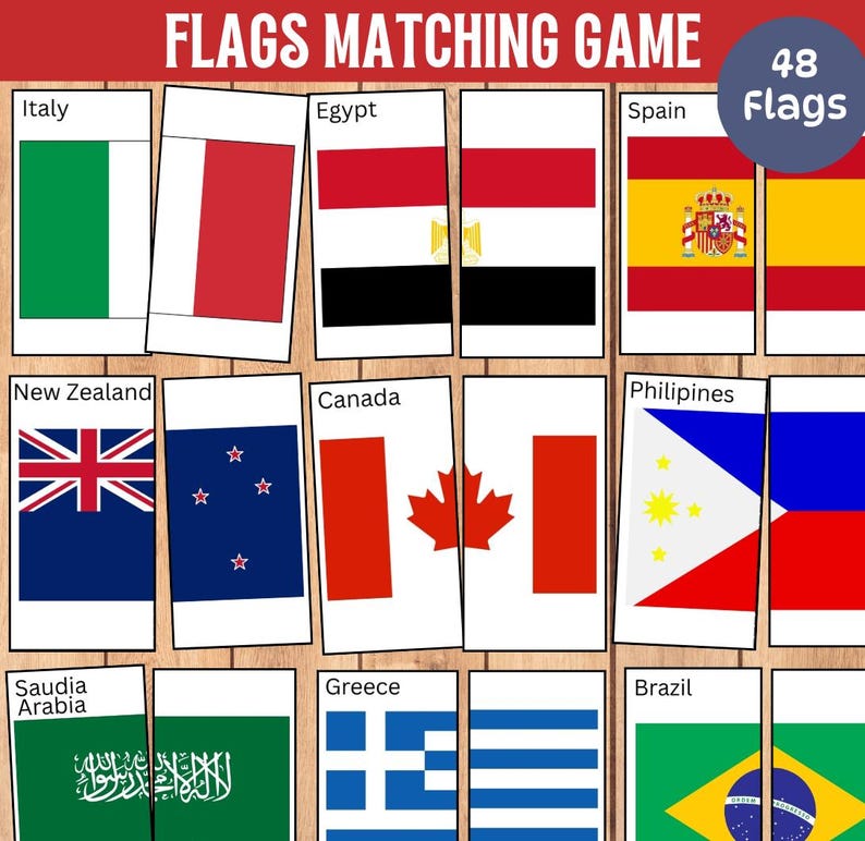 National Flags Matching Game: Montessori Geography Printable (PDF & JPG ...