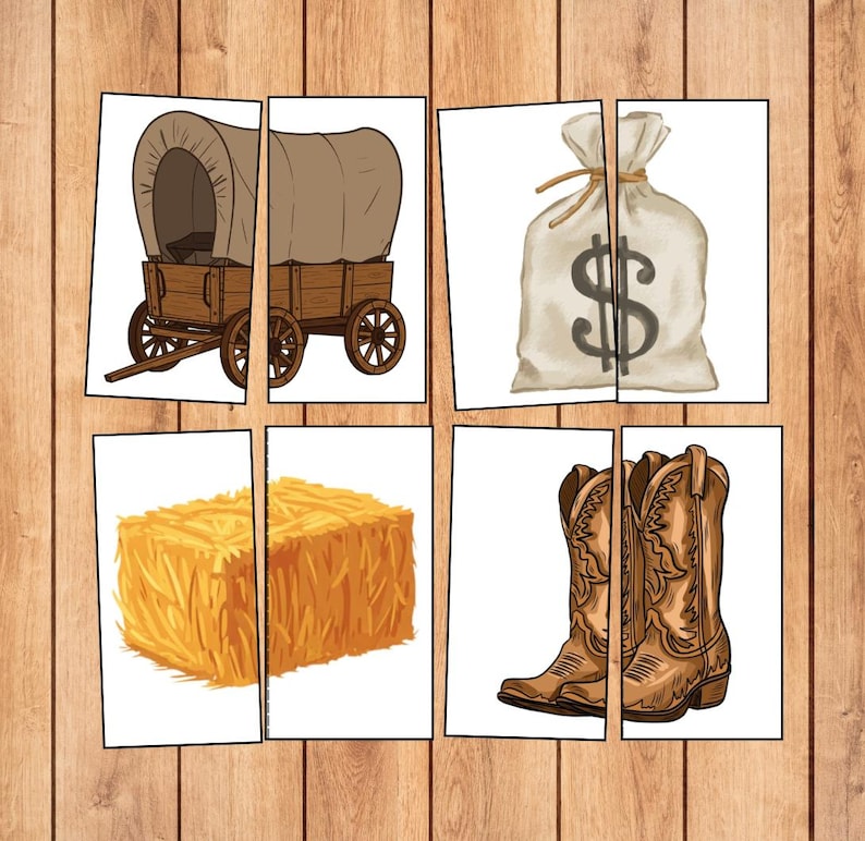 Cowboy Matching Game – Wild West Symmetry Puzzle Printable Activity for ...