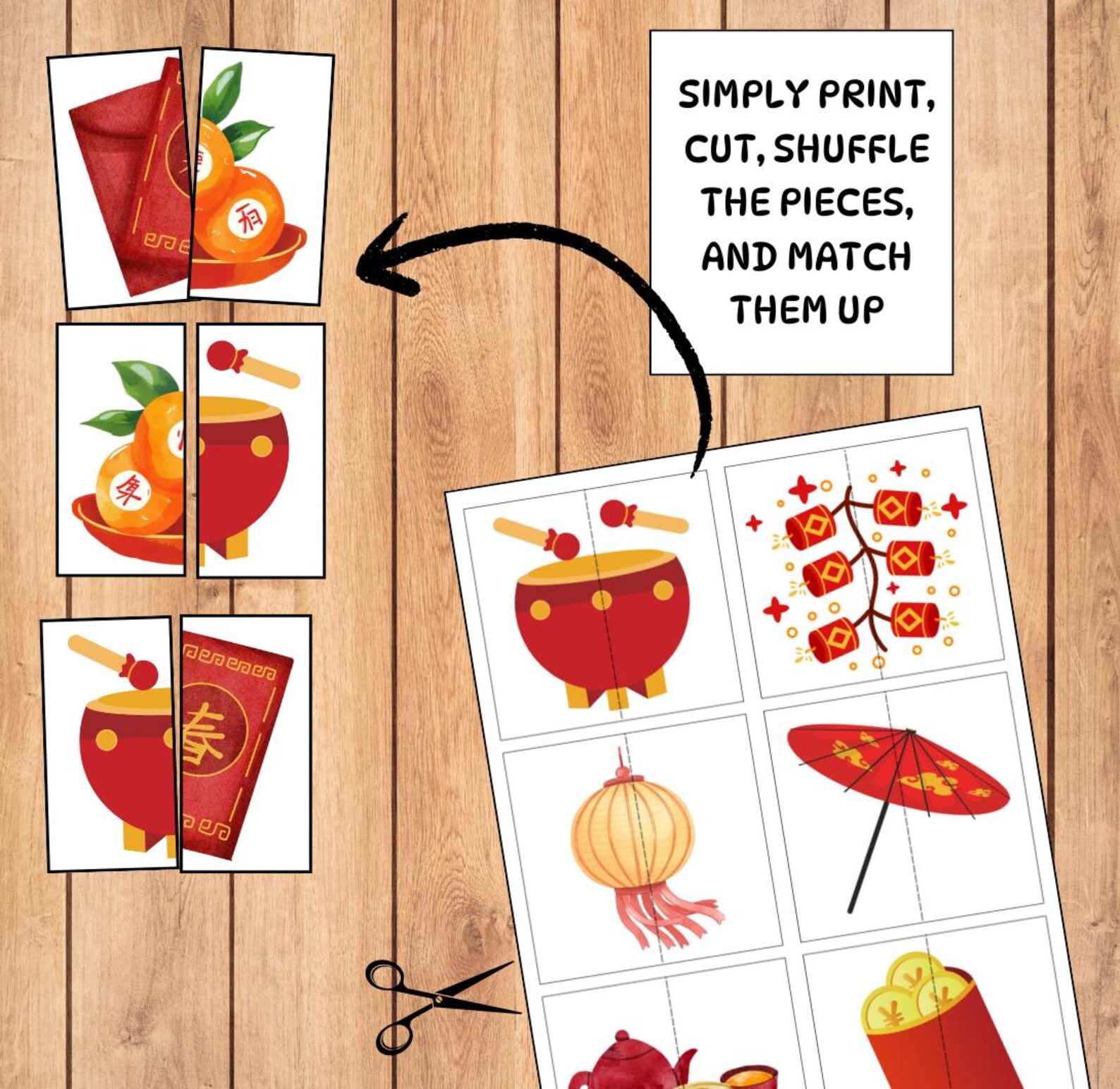 Chinese New Year Matching Game, Montessori Puzzle (PDF & JPG) - Etsy
