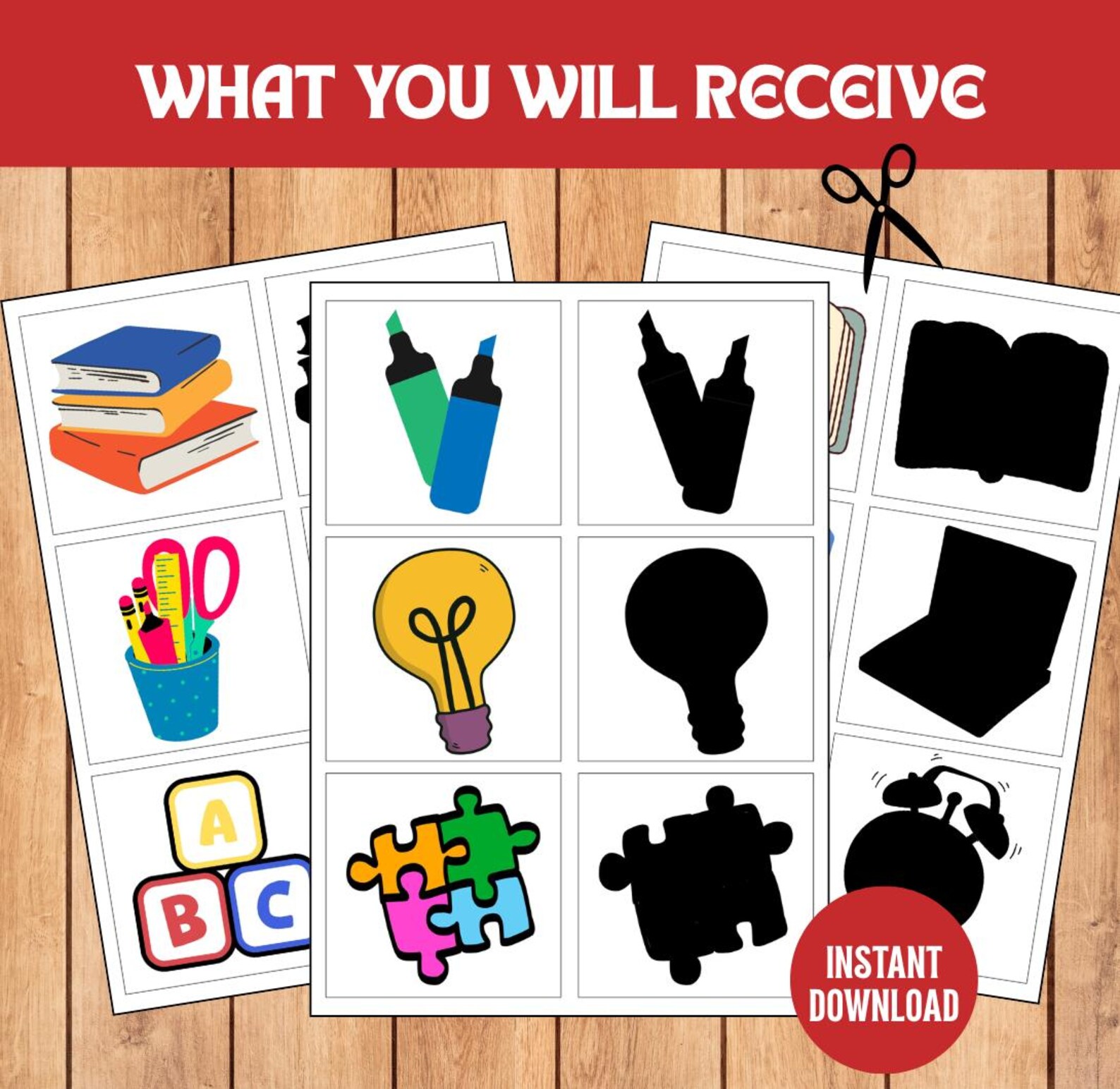 Back to School Shadow Matching Game: Montessori Flashcards (PDF & JPG ...