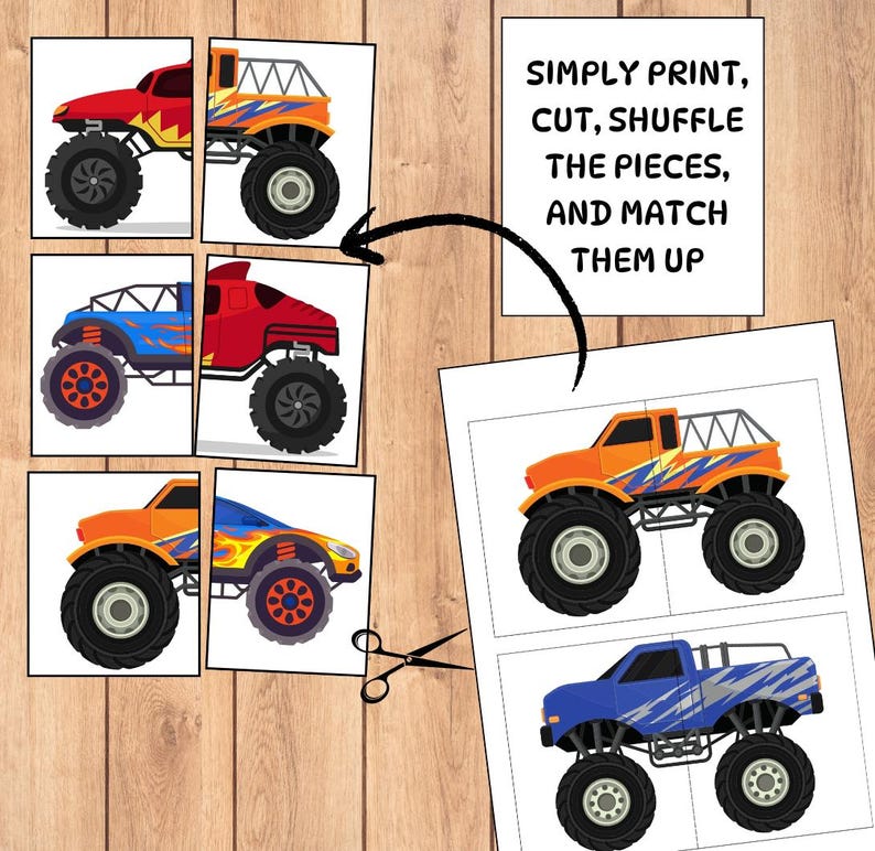 Monster Trucks Matching Game – Printable PDF & JPG | Montessori ...