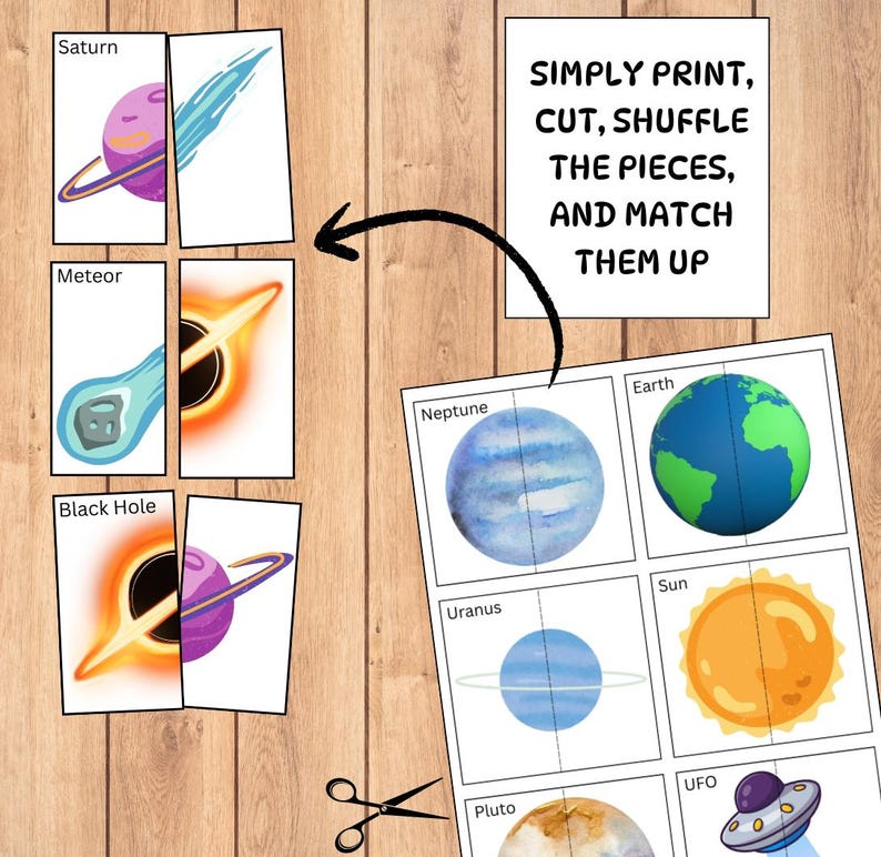 Space Matching Game: Solar System Montessori Flashcards (PDF & JPG) - Etsy