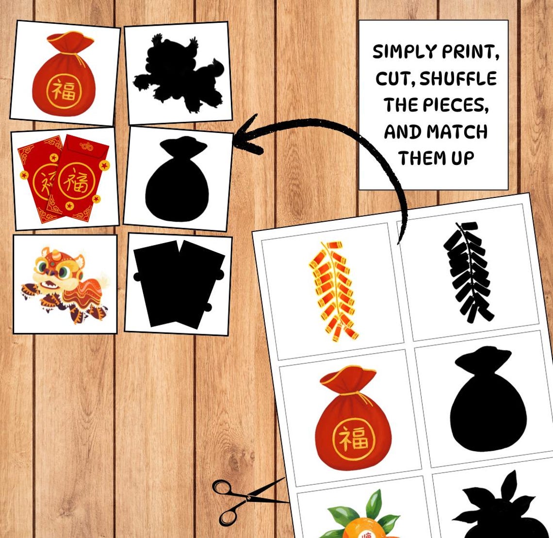 Chinese New Year Shadow Matching Game, Montessori Puzzle (PDF) - Etsy