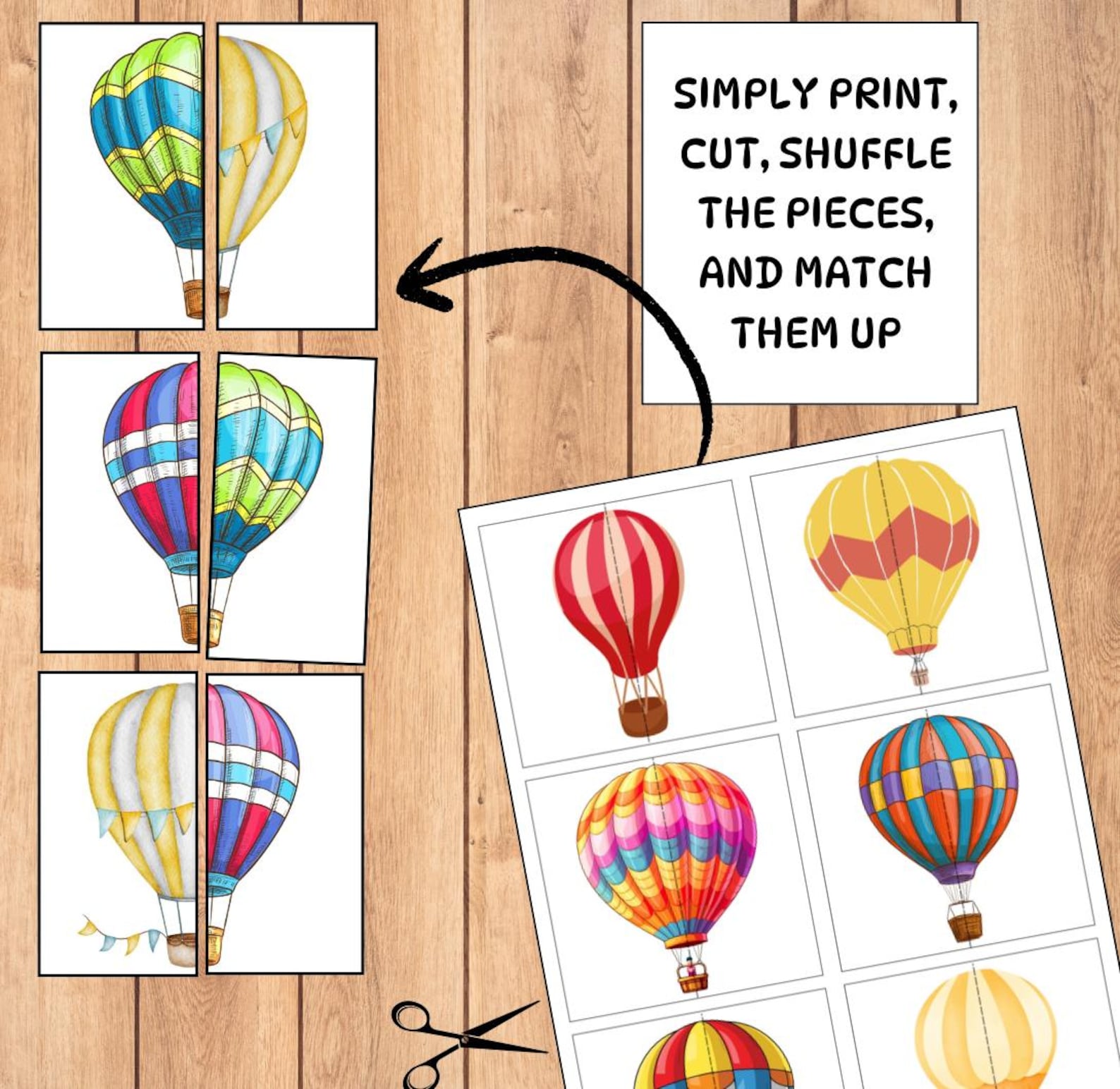 Hot Air Balloon Matching Game: Printable Montessori Flashcards (PDF ...