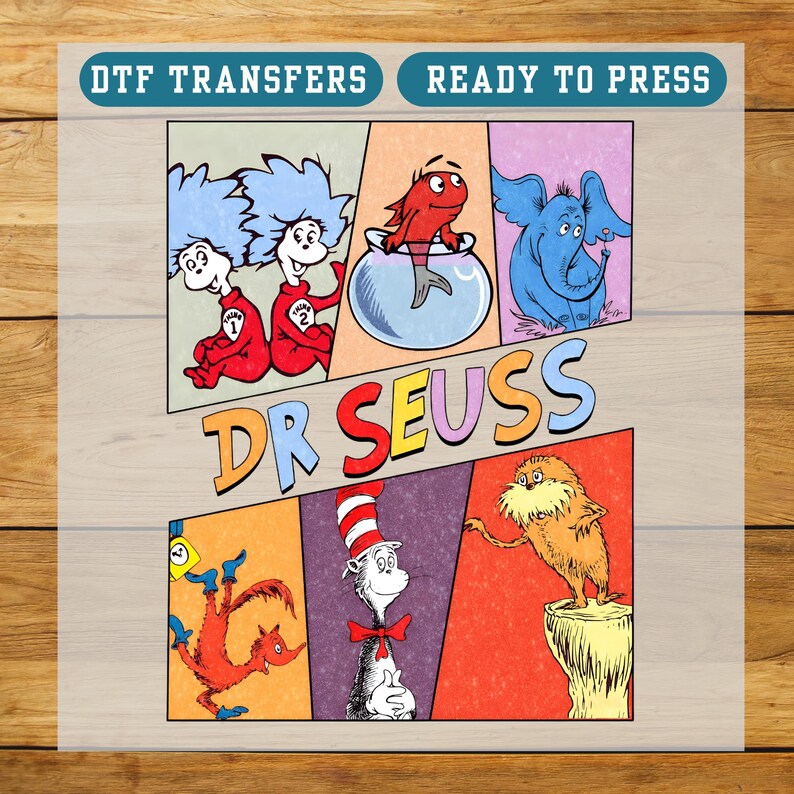 Dr. Seuss Characters DTF Transfers Ready to Press, Retro Cartoon ...