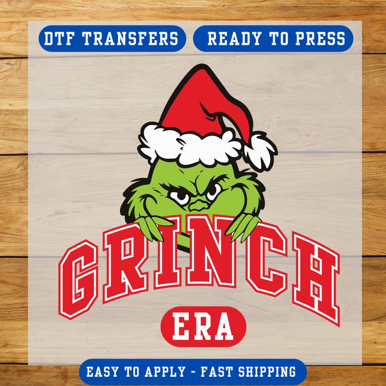 Grinch Era Iron On: Christmas Varsity Design (ready to Press DTF Sheet ...