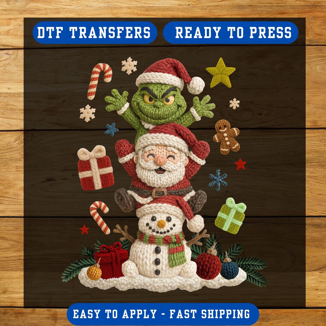 Grinch Christmas Iron on Transfers – Santa Snowman Stack DTF Transfers ...