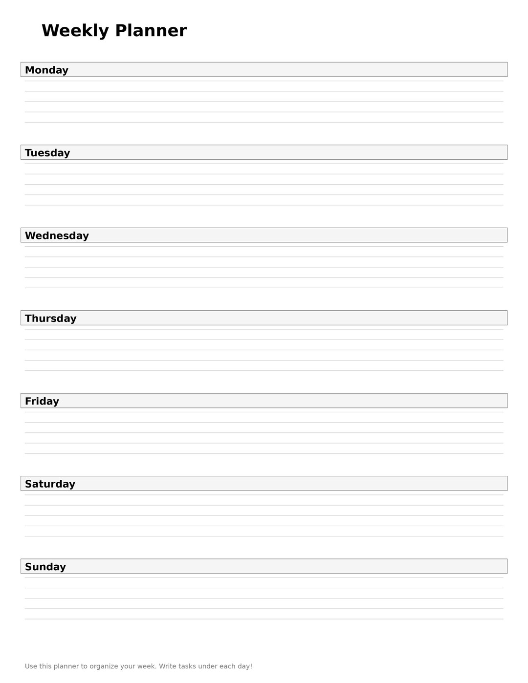 Printable Weekly Planner PDF Template - Instant Download Digital ...
