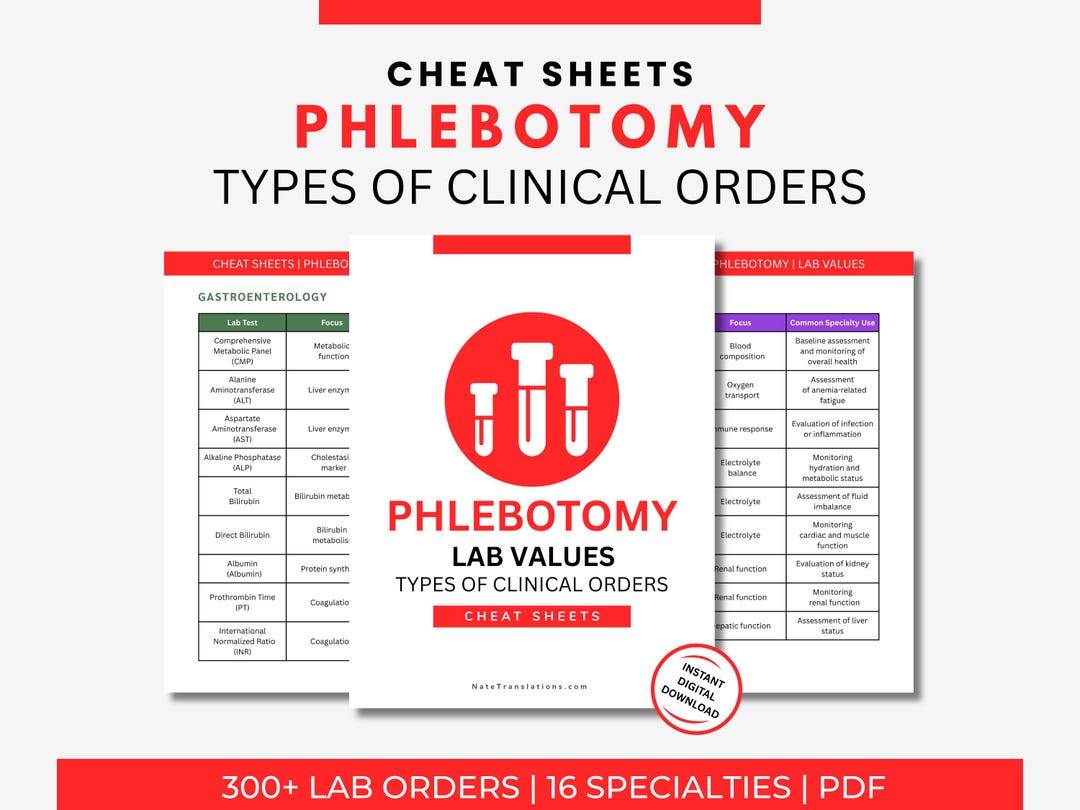 Phlebotomy Nursing Study Cheat Sheets – Clinical Lab Values Reference ...